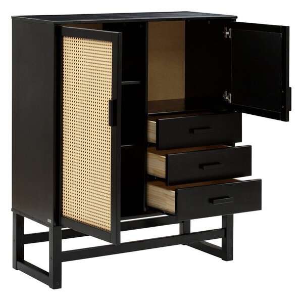 Komoda iz črnega bora z vrati iz ratana Støraa Jolene, širina 90 cm ...