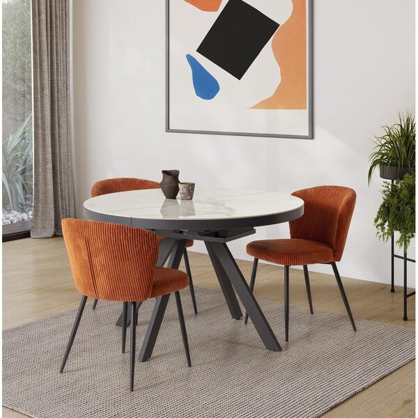 Okrogla raztegljiva jedilna miza z dodatno ploščo s keramično ploščo ø ...